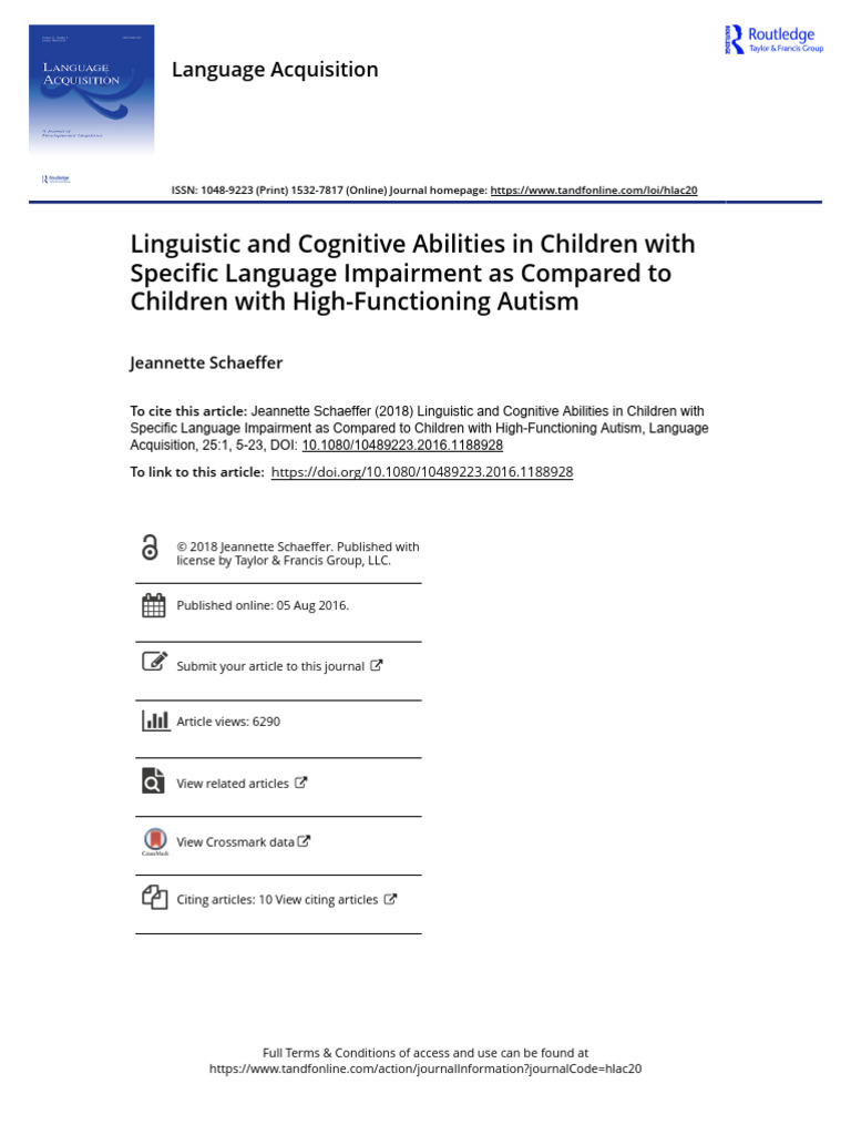 Linguistic and Cognitive Abilities in Children With Specific Language Impairment as Compared to ...