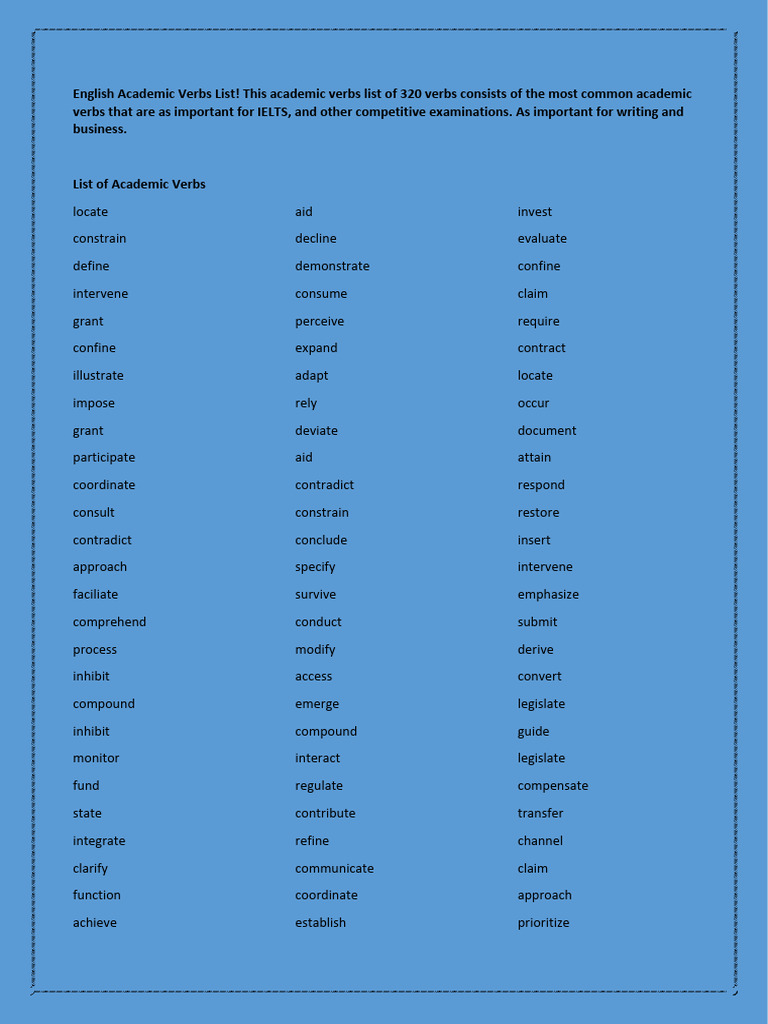 Comprehensive Academic Verbs List | PDF | Consent | English Language