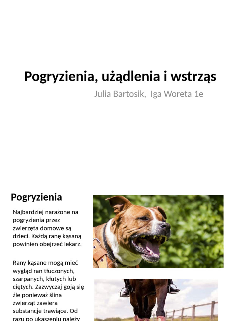 Pogryzienia Uzadlenia I Wstrzas | PDF