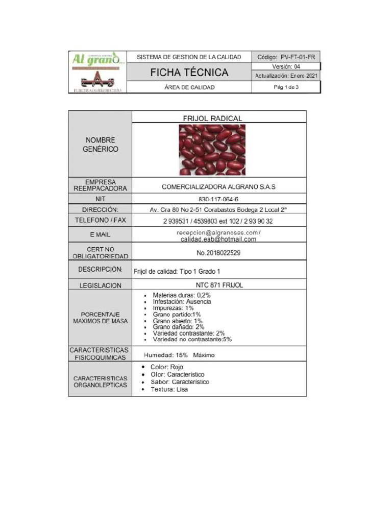 FT FRIJOL ALGRANO | PDF