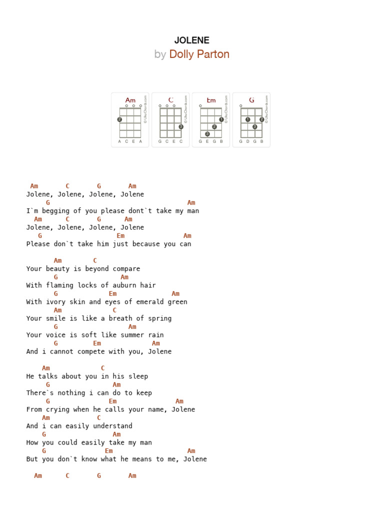 "Jolene" On Ukulele by Dolly Parton - UkuTabs | PDF | Country Music ...