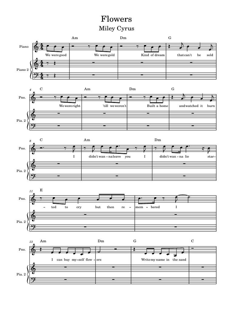 Miley Cyrus "Flowers" Piano Sheet Music | PDF