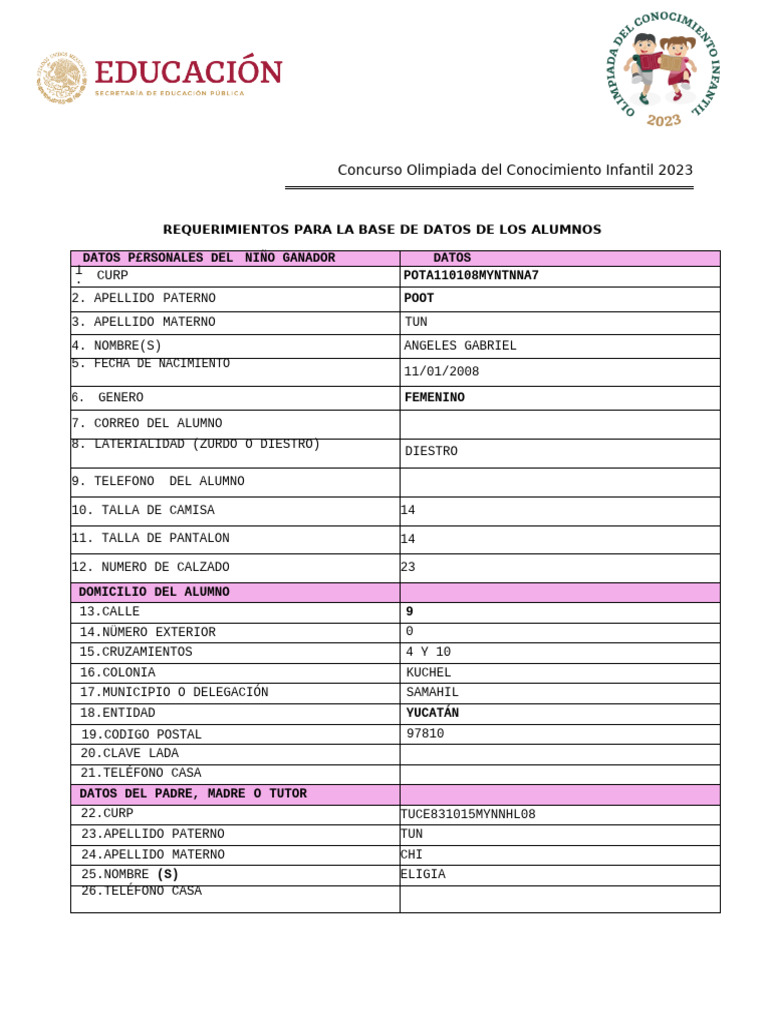 FICHA DEL ALUMNO Correcta y Corregida | PDF