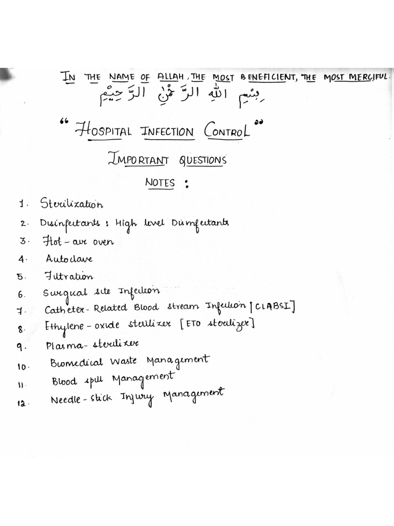 Microbiology - Hospital Infection Control Notes | PDF