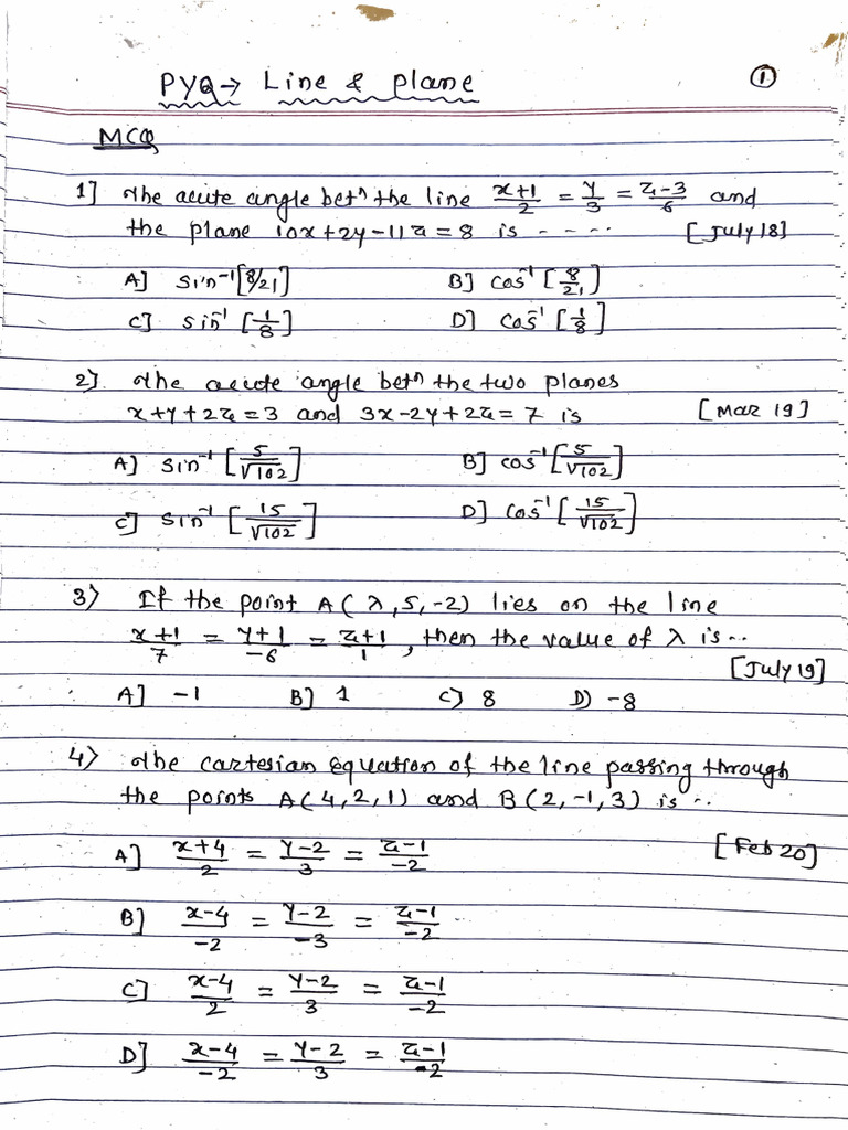 PYQ 12 Line and Plane2025 | PDF | Elementary Mathematics | Elementary Geometry