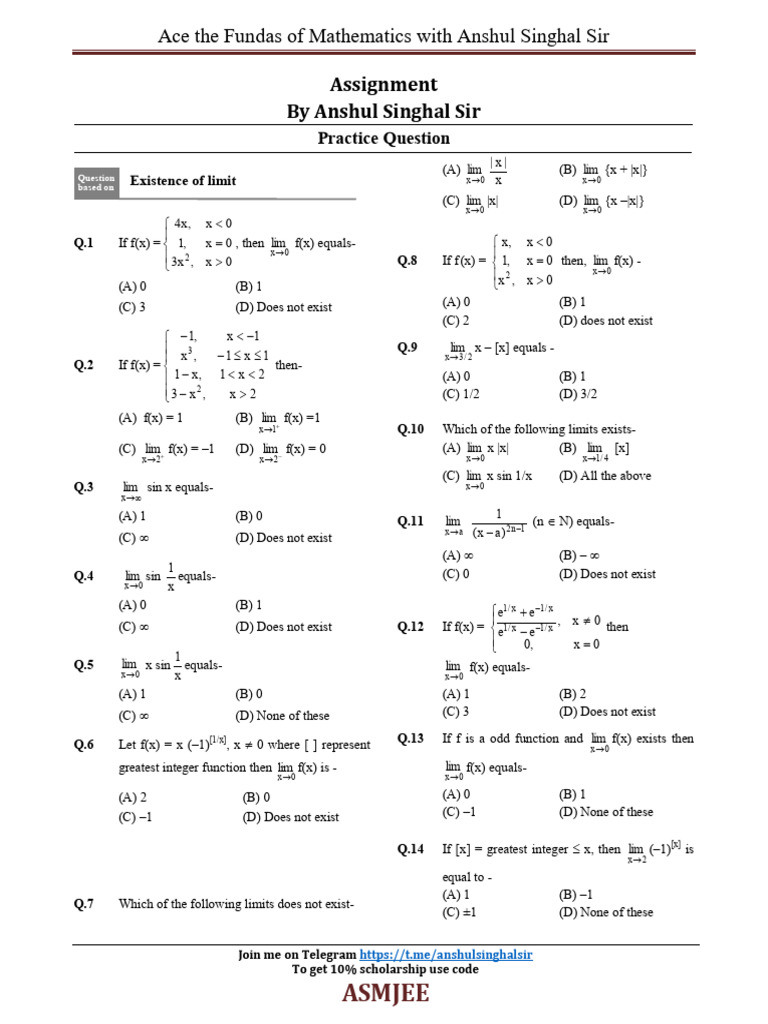 Excel Limit Practice Booklet 1 | PDF