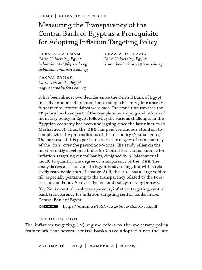 Central Bank of Egypt Transparency Analysis | PDF | Central Banks ...