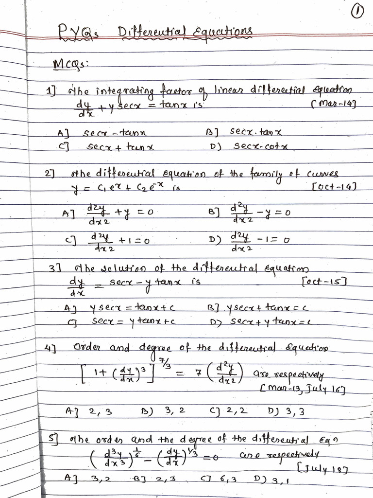 PYQs 12 Differtial Equations | PDF