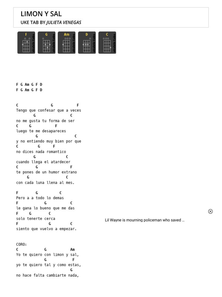 Limon Y Sal Uke Tab by Julieta Venegas - Ukulele Tabs | PDF