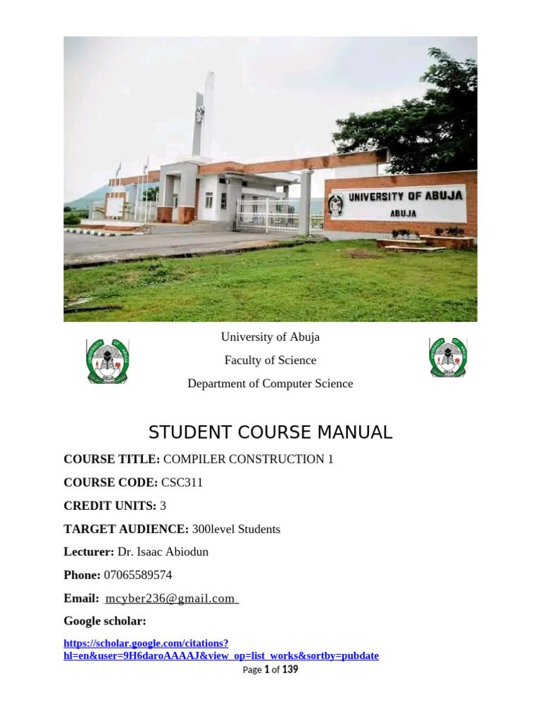 Csc311 - Lecture Note | PDF | Parsing | Compiler