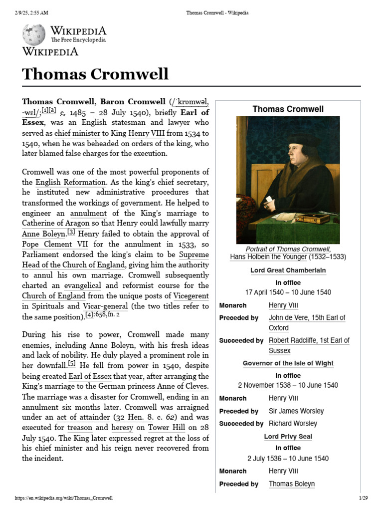 Thomas Cromwell - Wikipedia | PDF | Anne Boleyn