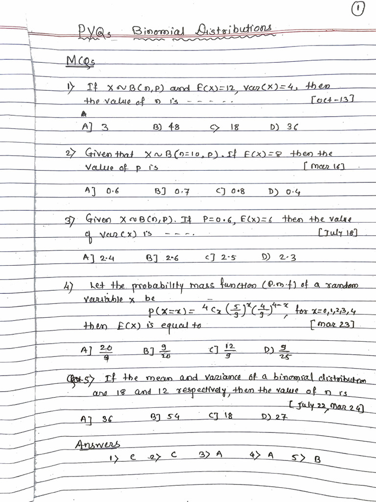 PYQs 12 Binomial Distribution | PDF