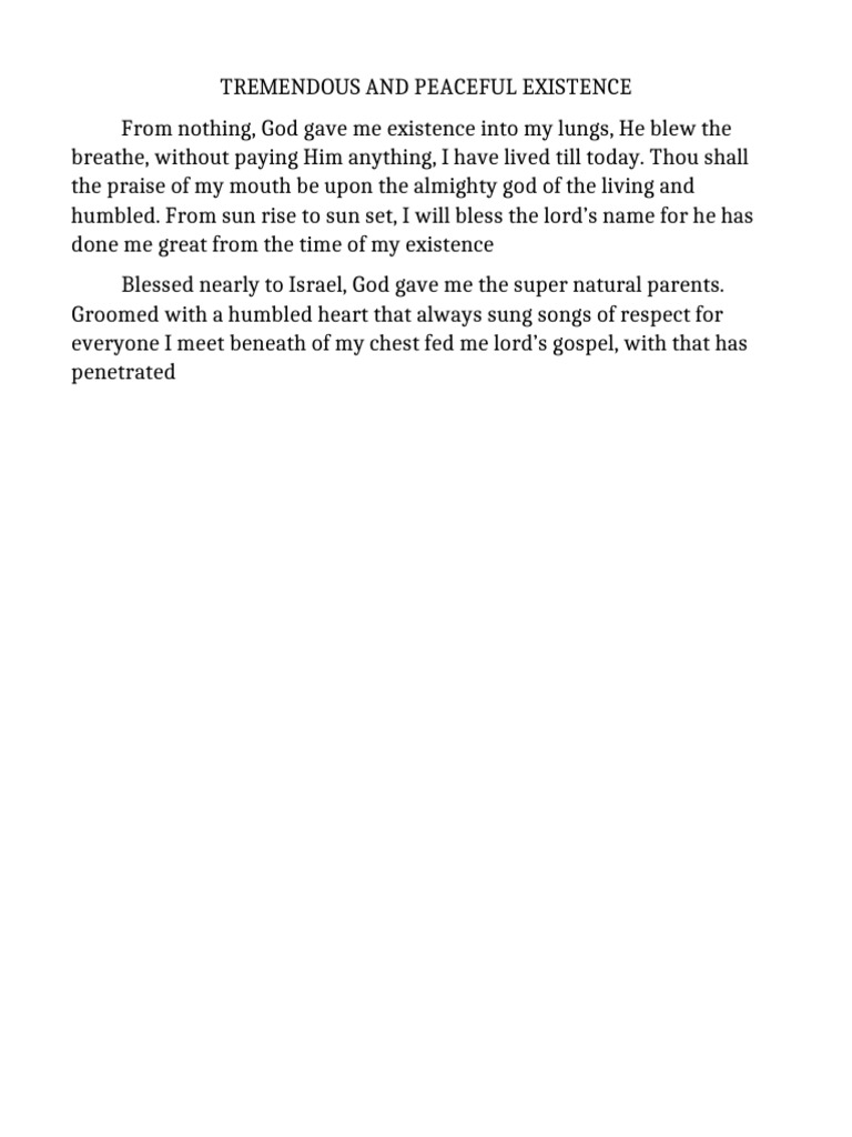 Tremendous and Peaceful Existence | PDF