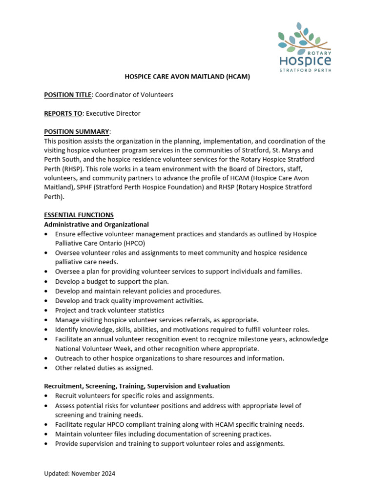 Hospice Volunteer Coordinator Role in Avon | PDF | Palliative Care ...