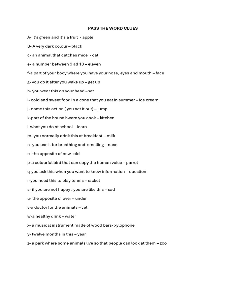 Fun Word Clues for Kids | PDF
