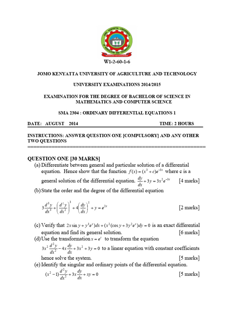 Sma 2304 Ordinary Differential Equations 1 | PDF | Equations | Ordinary ...