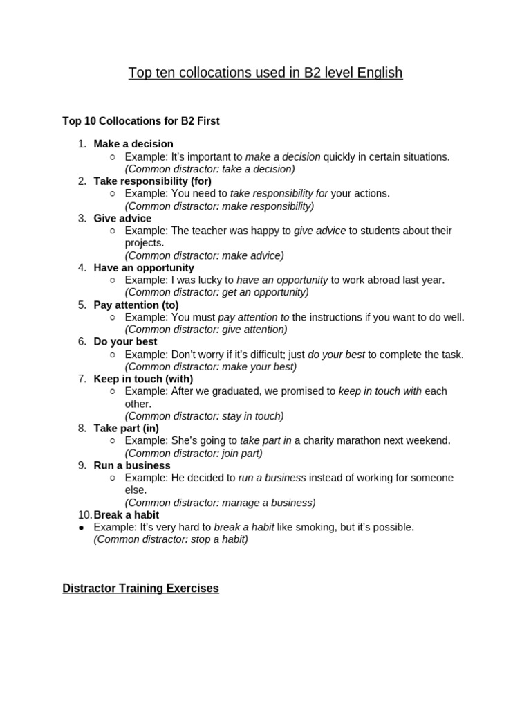 Top Ten Collocations Used in B2 Level English | PDF