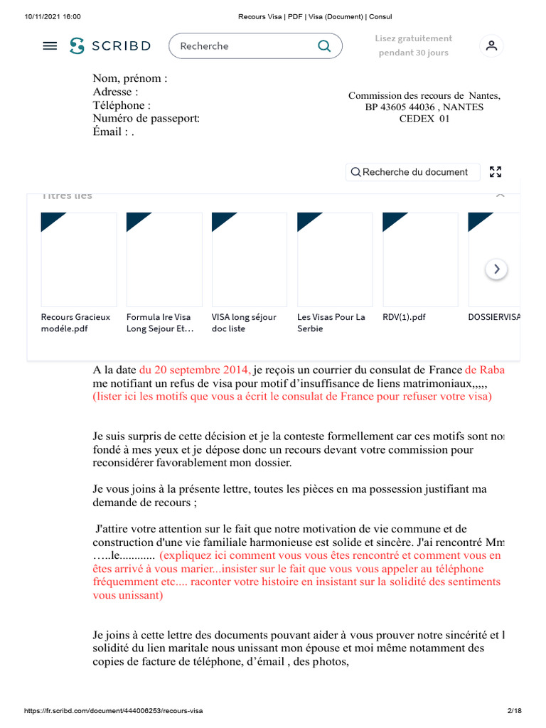 Recours Visa - PDF - Visa (Document) - Consul | PDF
