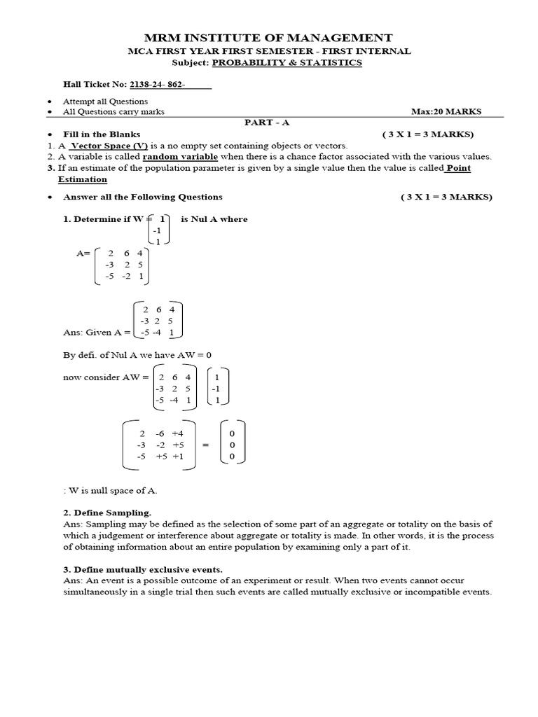 MCA-PROBABILITY & STATISTICS -I | PDF | Random Variable | Experiment