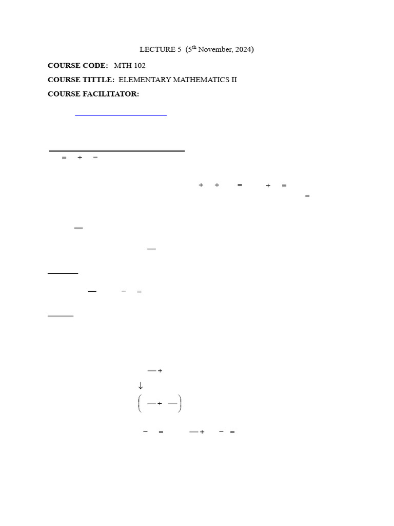 NOUN MTH 102 LECTURE 5 2024_2 | PDF | Subtraction | Mathematical Objects