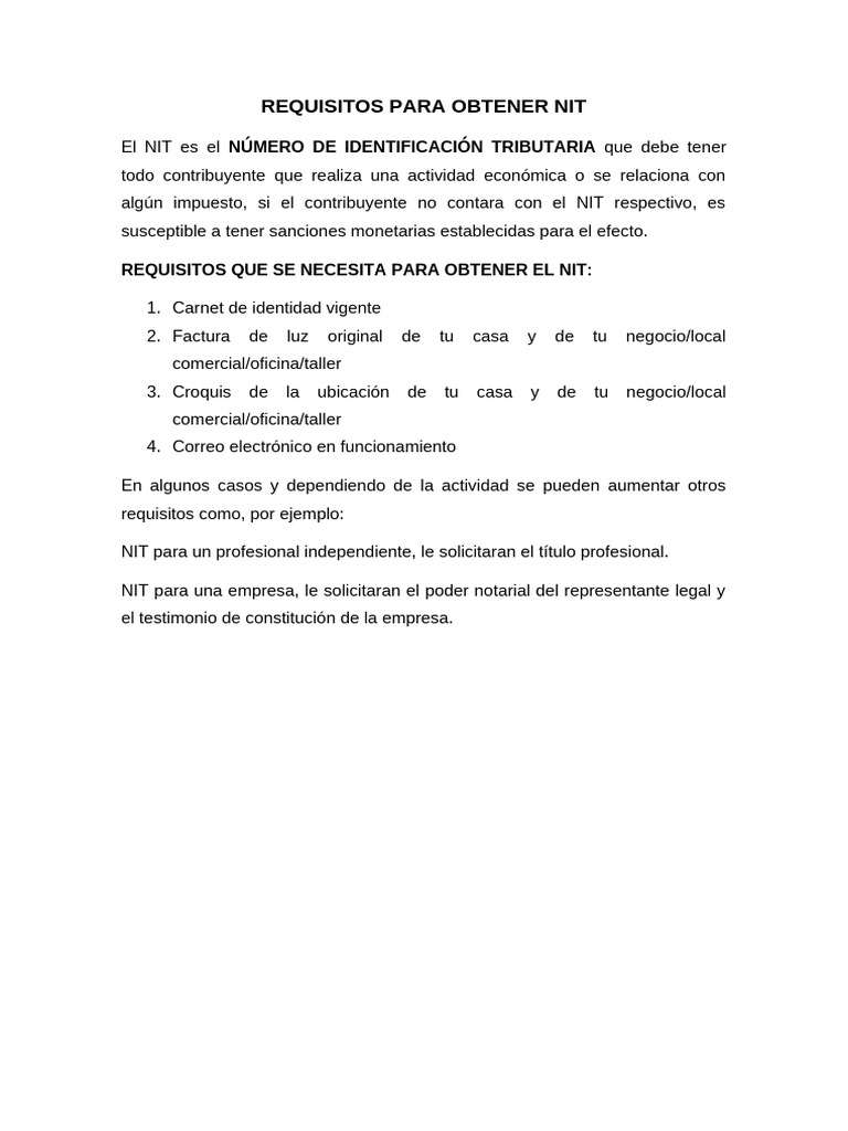 REQUISITOS PARA OBTENER NIT | PDF