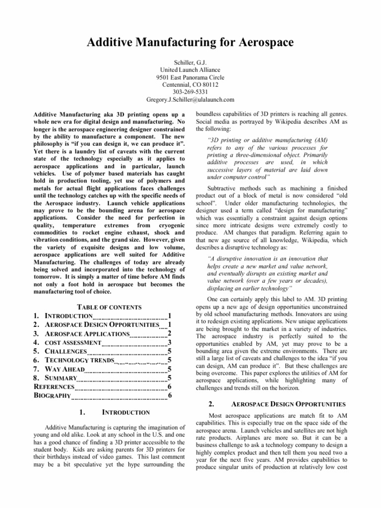 Additive Manufacturing For Aerospace | PDF | 3 D Printing | Rocket Engine