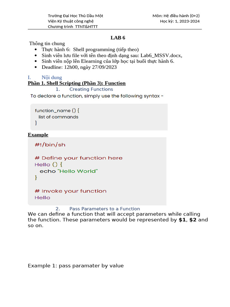 Lab 6 - Lap Trinh Shell-Function | PDF