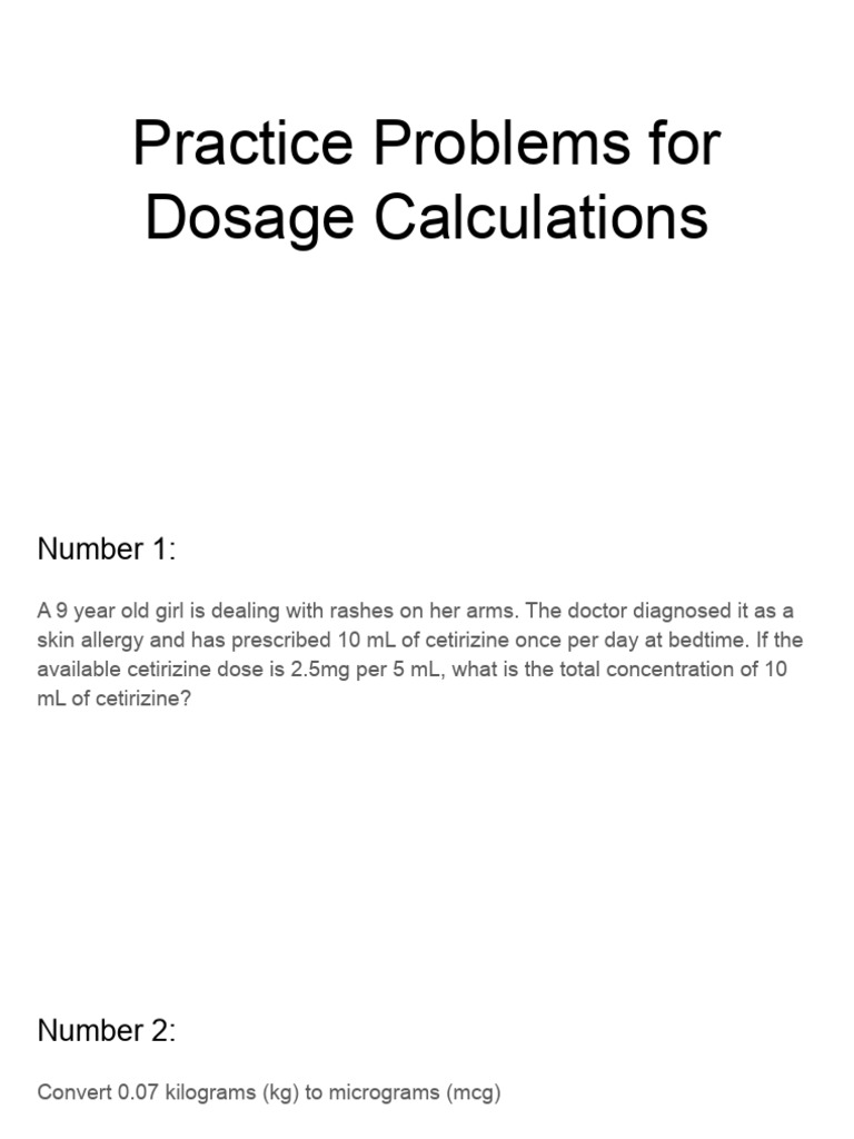 Practice Problems for Dosage Calculations | PDF