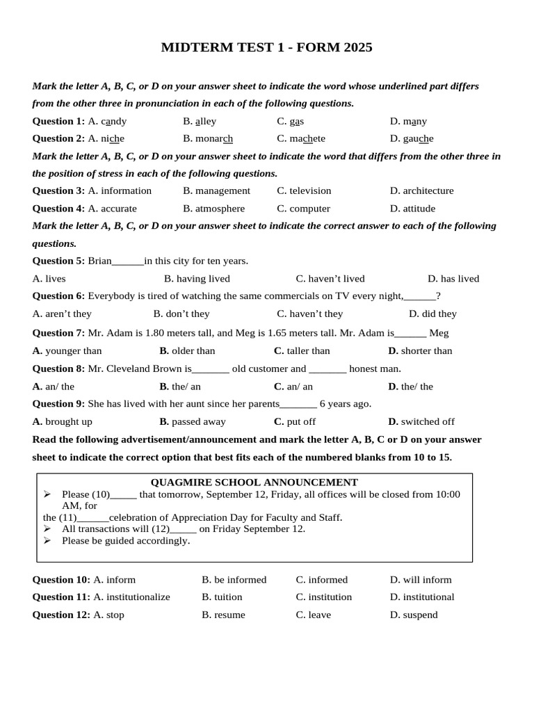 MIDTERM TEST 1.docx Đề 1 | PDF | Nikola Tesla | Dances