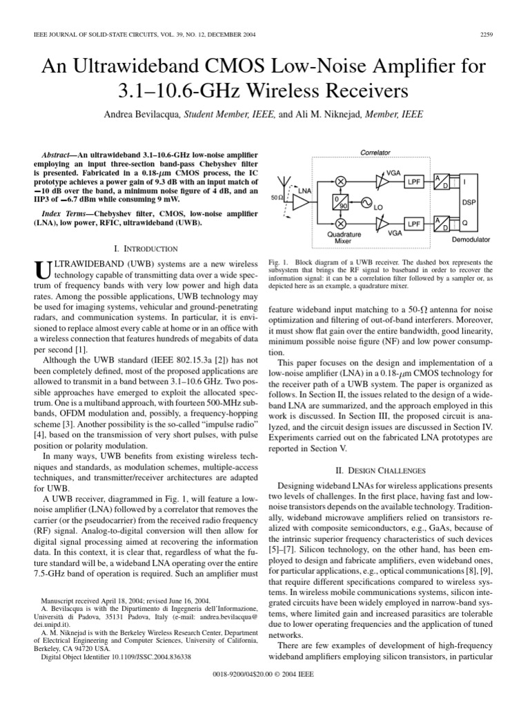 An Ultrawideband CMOS Low-Noise Amplifier For 3.1-10.6-GHz Wireless Receivers | PDF | Amplifier ...
