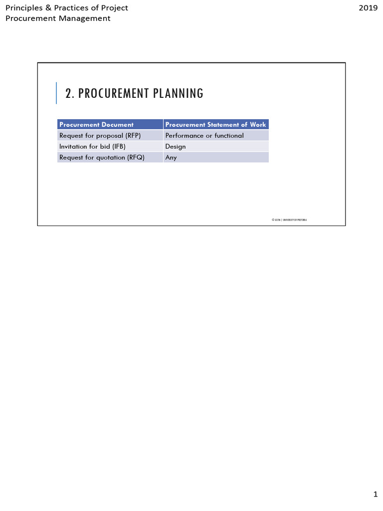 2019 PPM Procurement Lecture 2 - Procurement Planning Quiz Answers | PDF