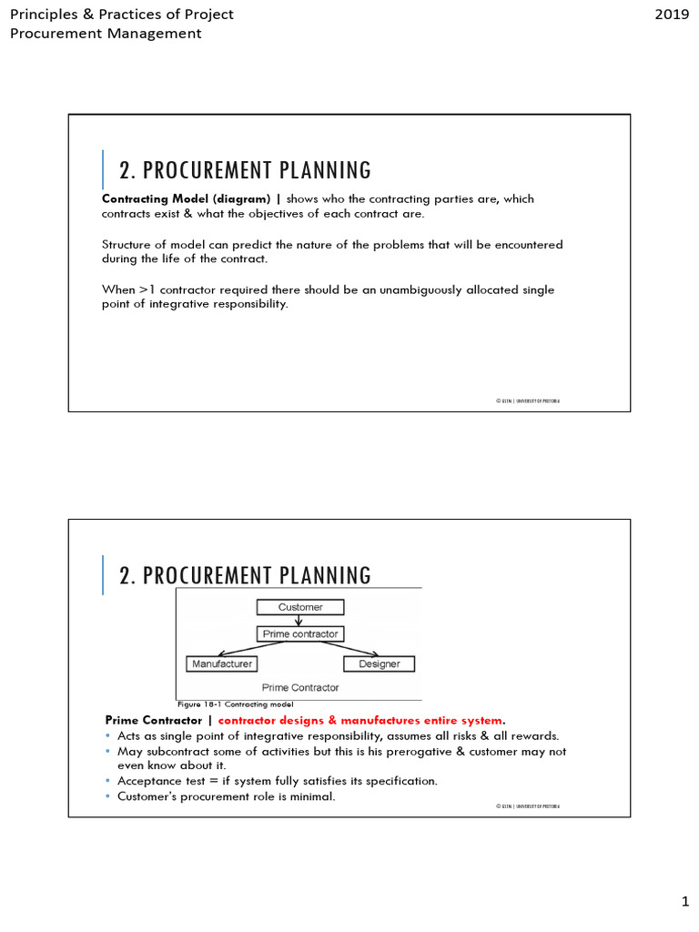 2019 PPM Procurement Lecture 4 - Procurement Planning & Contracting Model | PDF
