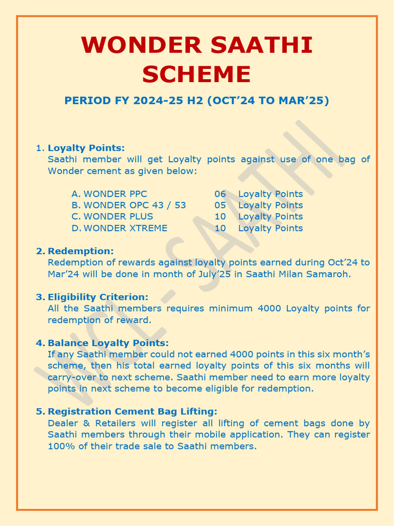 Wonder Saathi Loyalty Points Scheme | PDF