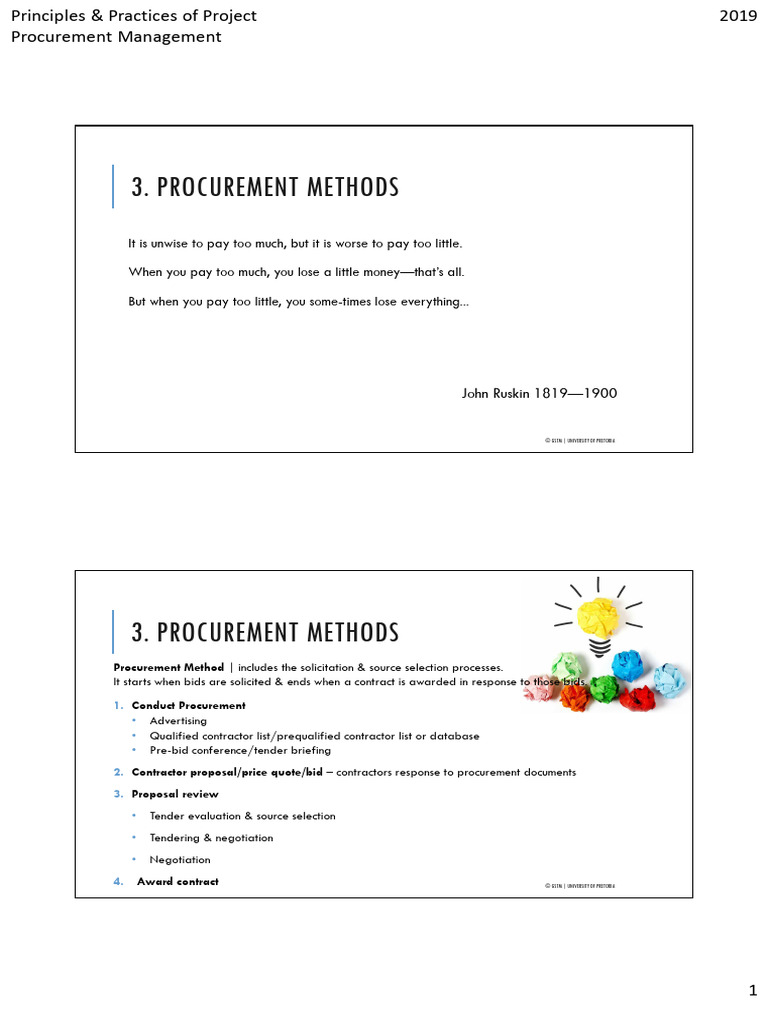 2019 PPM Procurement Lecture 5 - Procurement Methods | PDF | Business