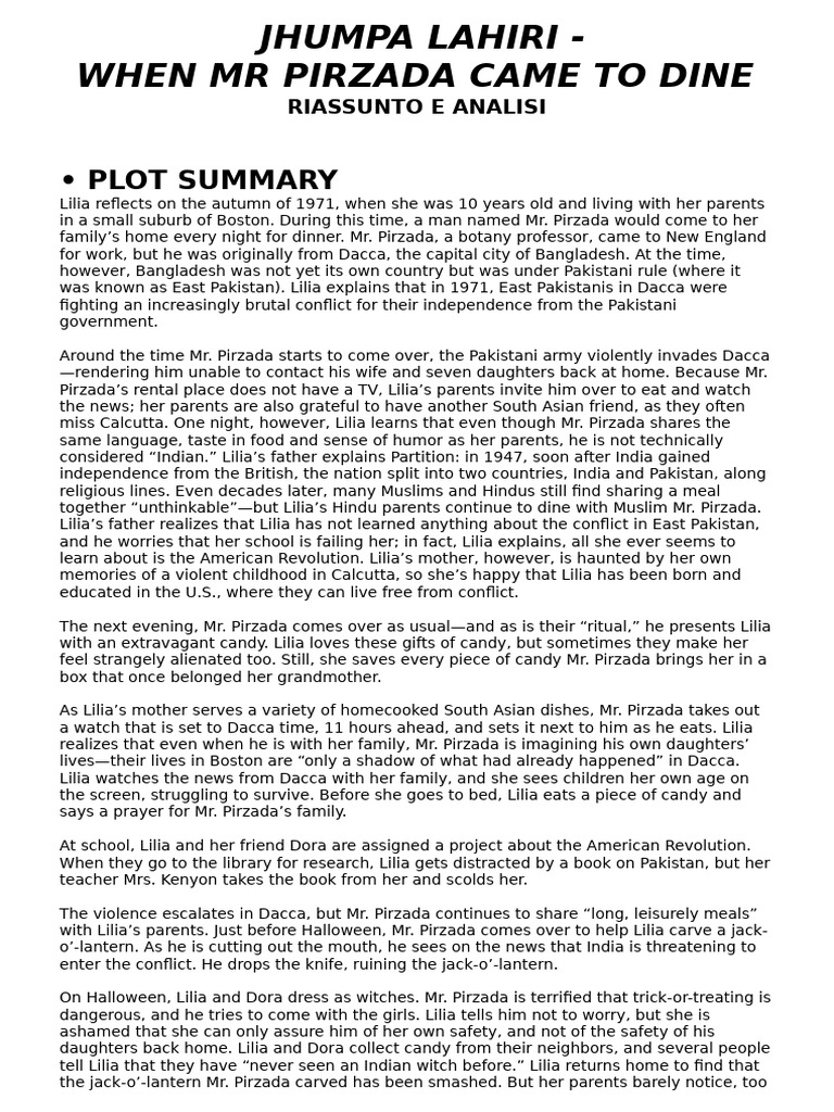WHEN MR PIRZADA CAME TO DINE RIASSUNTO E ANALISI | PDF | Partition Of ...