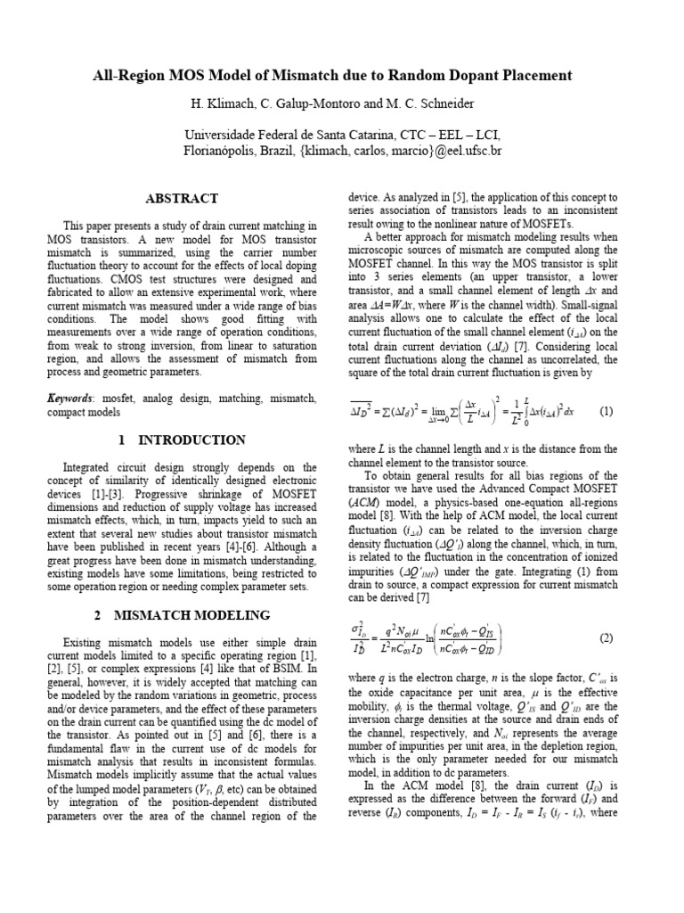 MOS Transistor Mismatch Analysis | PDF | Mosfet | Field Effect Transistor