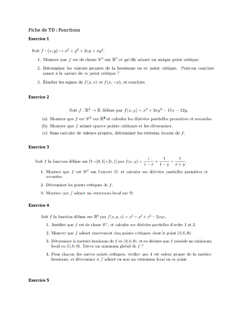 Fiche de TD - Fonctions | PDF