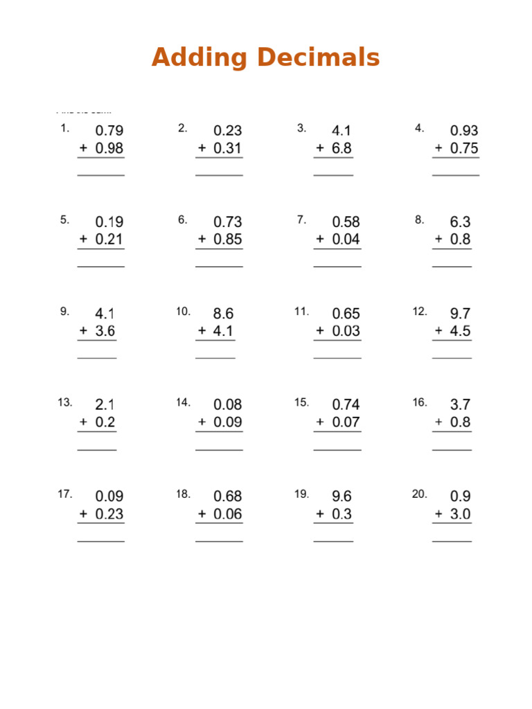 Adding Decimals | PDF