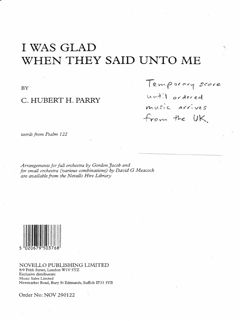 Parry-I Was Glad | PDF
