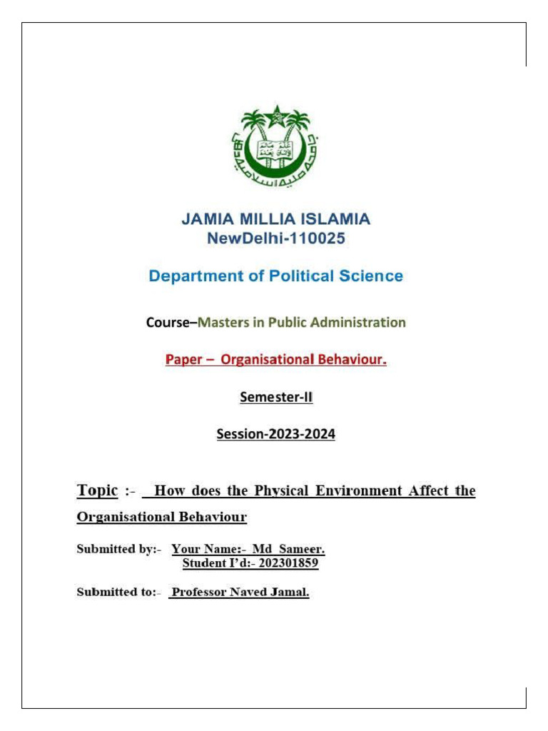 OB Assignment. Sameer. | PDF | Organizational Structure | Attitude ...