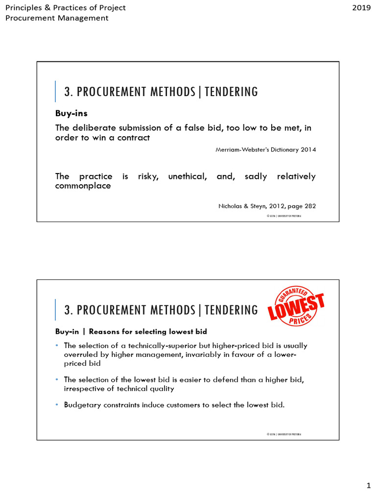 2019 PPM Procurement Lecture 6 - Procurement Methods & Buy-Ins | PDF