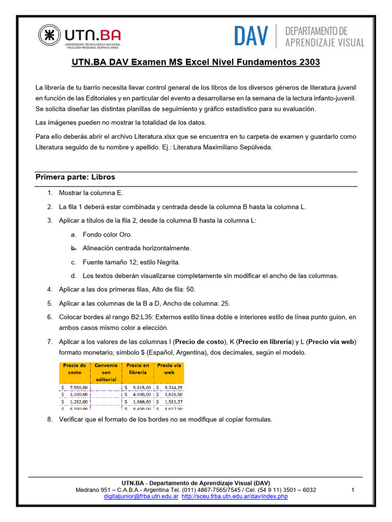 Consignas Excel Fundamentos 2303 | PDF