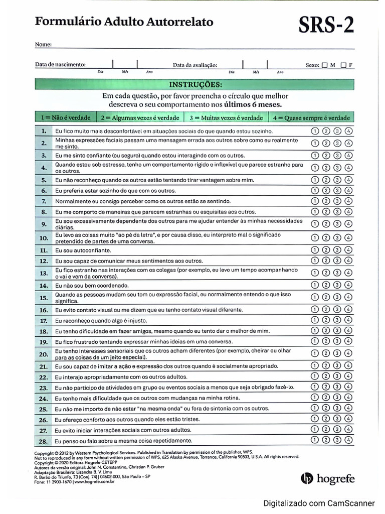SRS-2 - Adulto Autorrelato | PDF