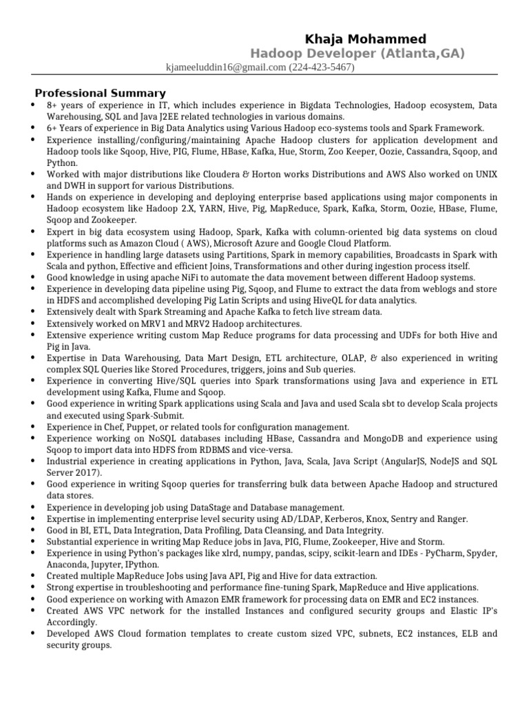 Resume | PDF | Apache Spark | Apache Hadoop