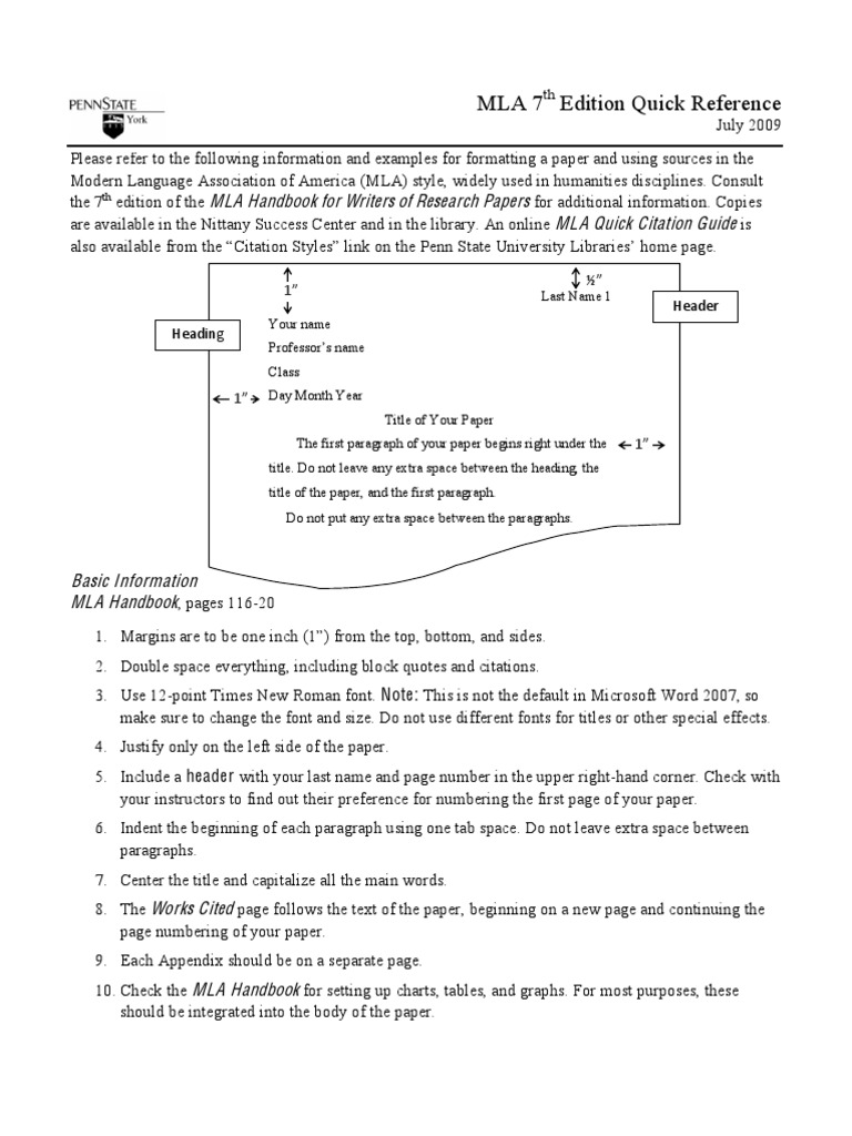 MLA 7th Edition Quick Reference | PDF | Sic | Citation