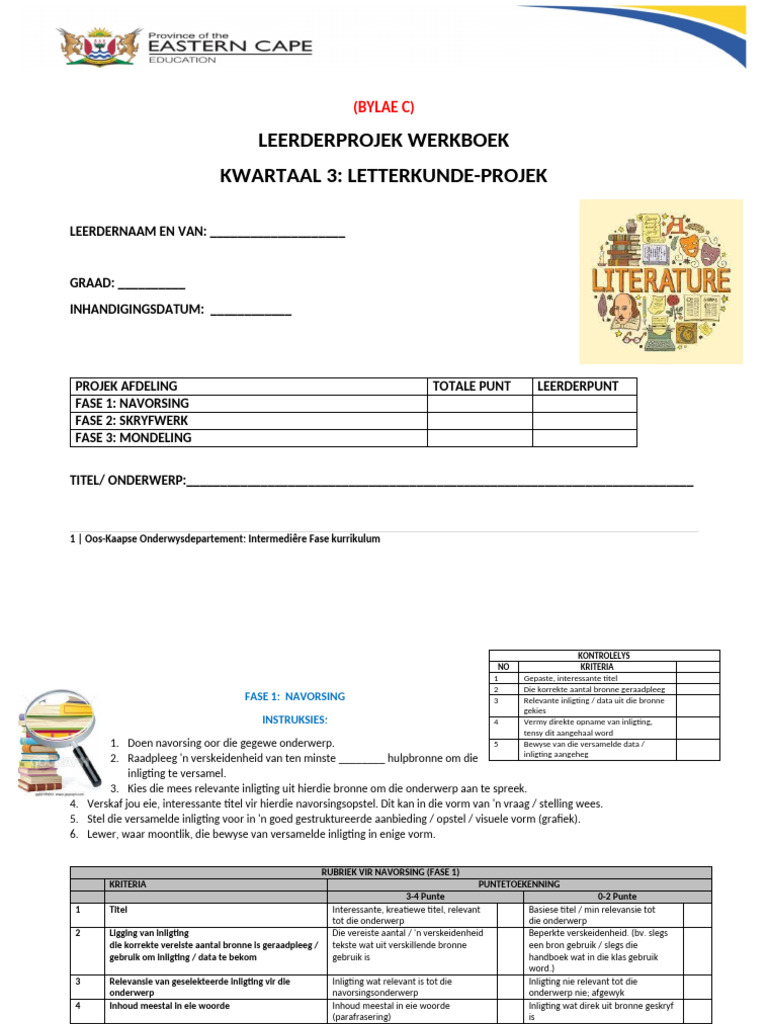 Afrikaans IP Project Learner Workbook Final | PDF