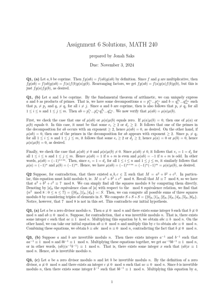 Assignment 6 Solutions 240 | PDF | Multiplication | Integer