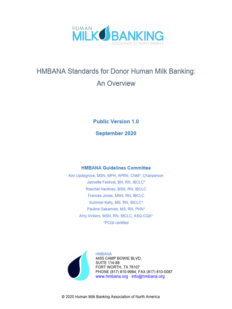 HMBANA Public Standards 2020 Version 1.0 | PDF | Food Safety | Breast Milk