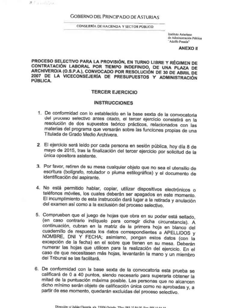 Tercer Ejercicio Archivero (OSPA) | PDF