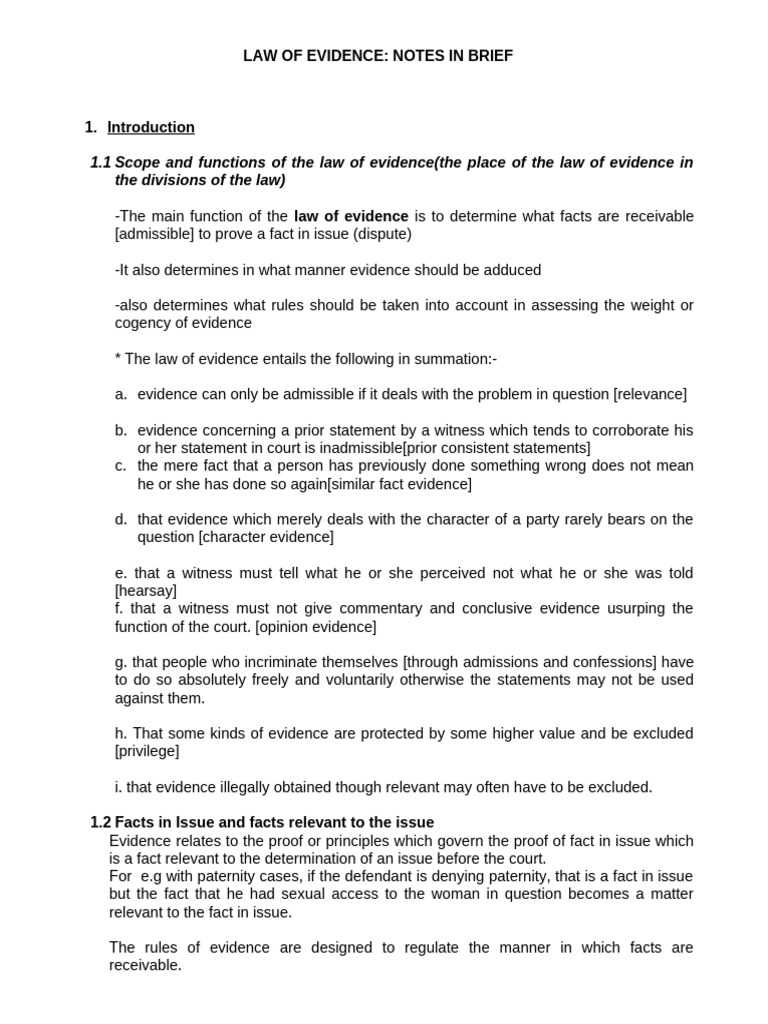 Law of Evidence: Key Principles Explained | PDF | Relevance (Law ...